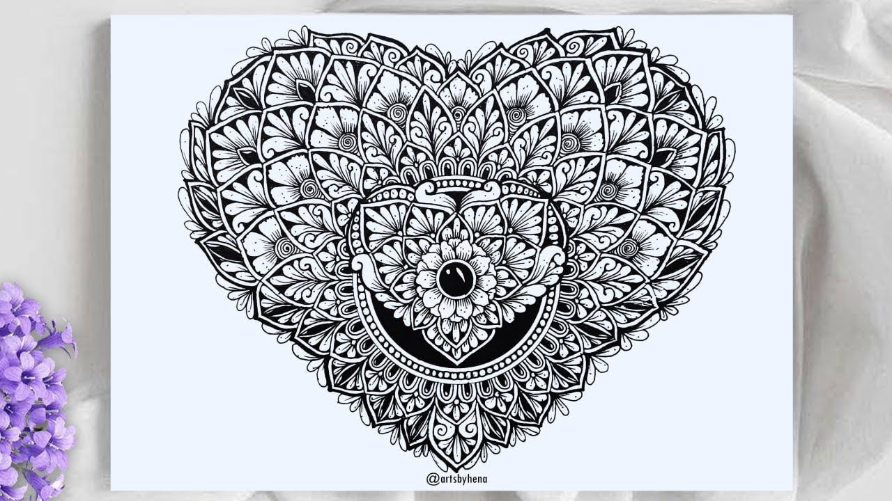 How to Draw a Heart mandala Step by Step For Beginners ️ Heart Shaped ...
