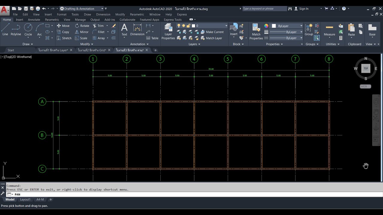 AutoCAD พื้นฐาน ใบงานที่2 ฝึกสร้าง Grid และ Dimension - YouTube