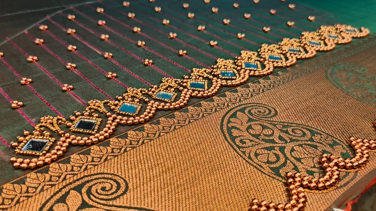 simple aari work blouse design | mirror aari work | beginners design ...