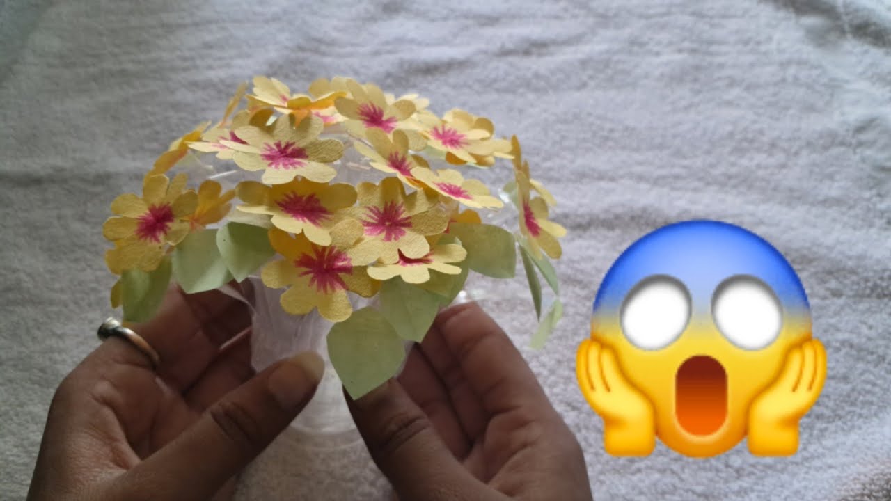 plastic gilases flower pot/plastic glass craft ideas /paper flower ...