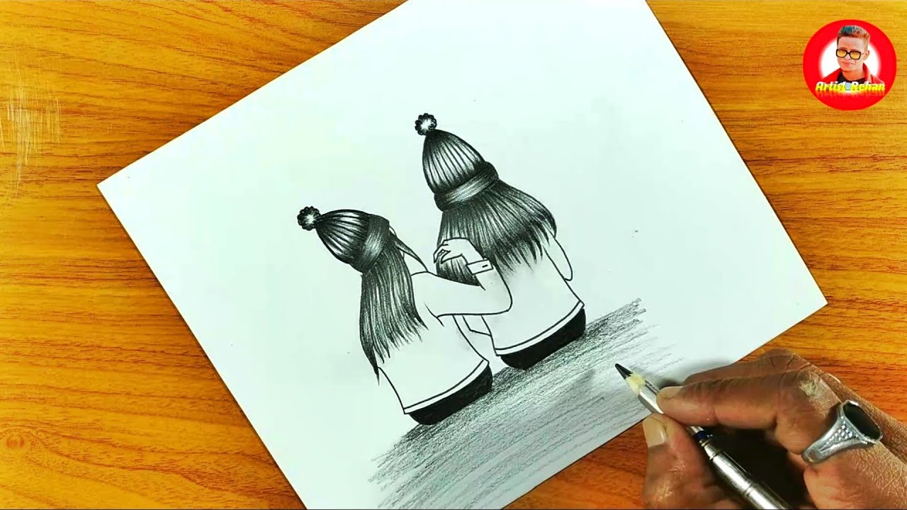 How to draw two best friends step by step | Pencil sketch - YouTube