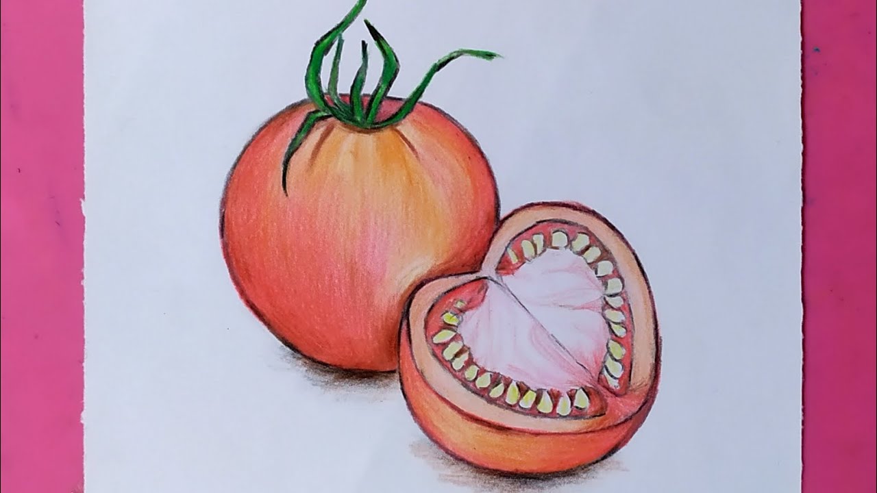 Tomato Drawing 🍅🍅🍅| How to draw a tomato step by step tutorial 😱😱with ...