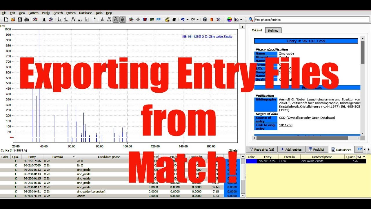 Exporting XRD Entry Files with (hkl) values from Match! - YouTube