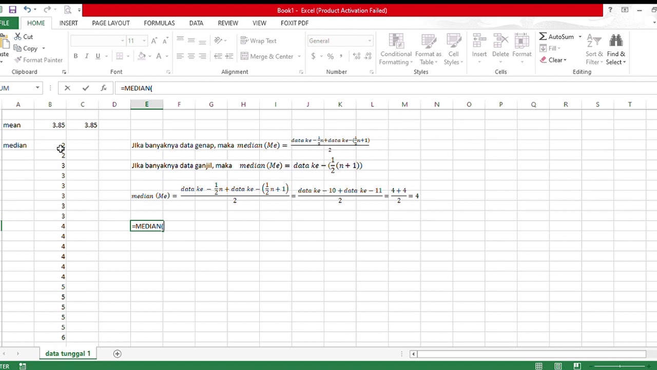 mean median modus data tunggal tipe 1 - YouTube