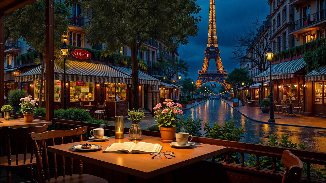 Rainy Night at Paris Cafe Ambience with Smooth Jazz Music and Rain ...