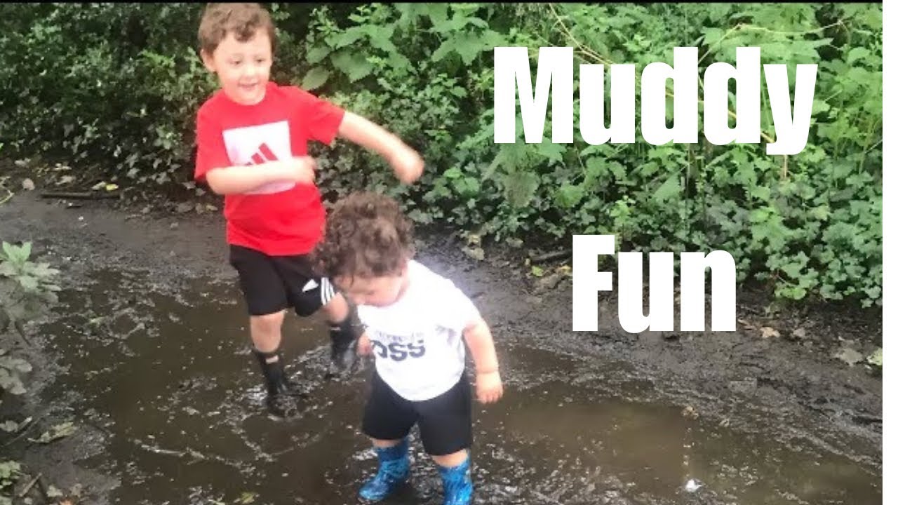 Kids Muddy Fun In The Park Woods Jumping In Muddy Puddles - YouTube