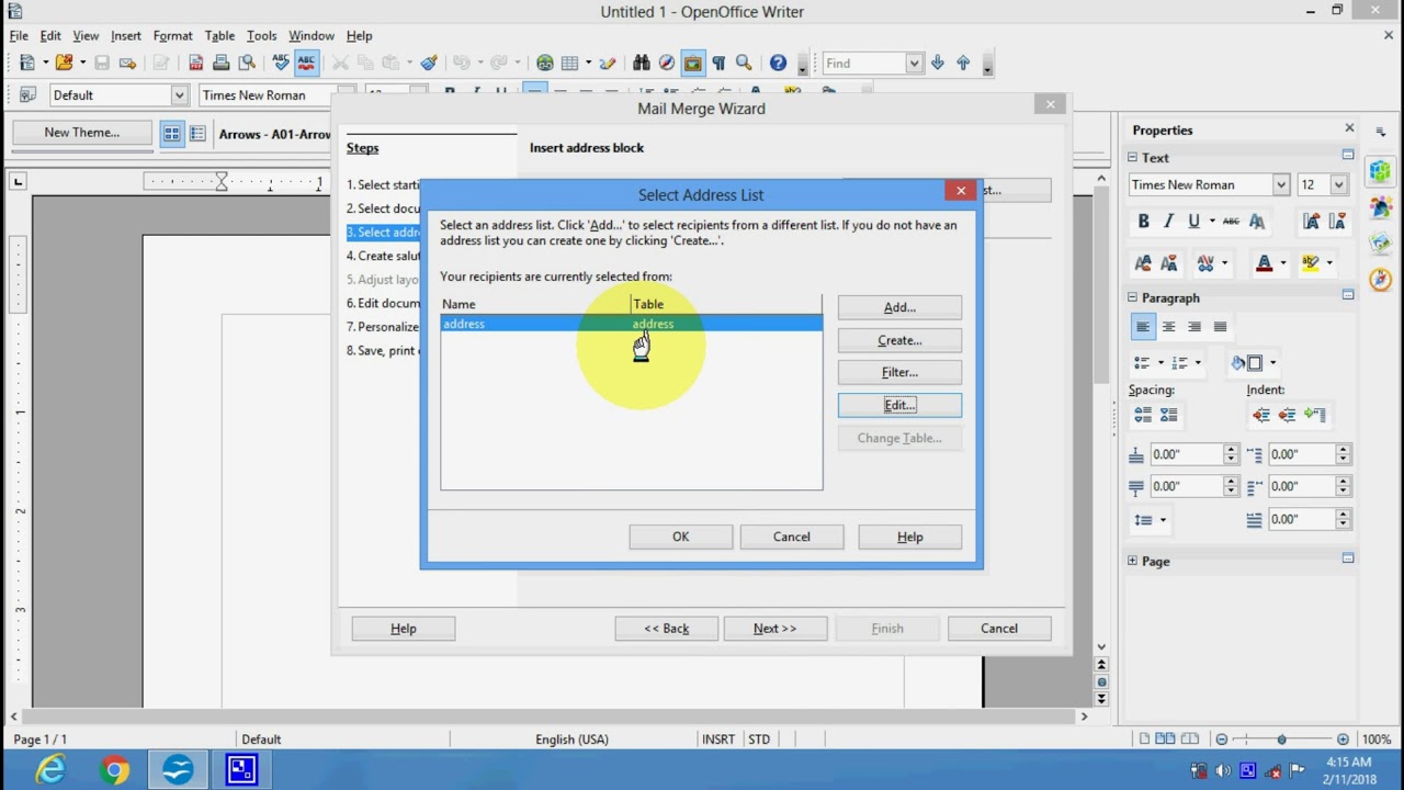Creating mail merge in open office - YouTube