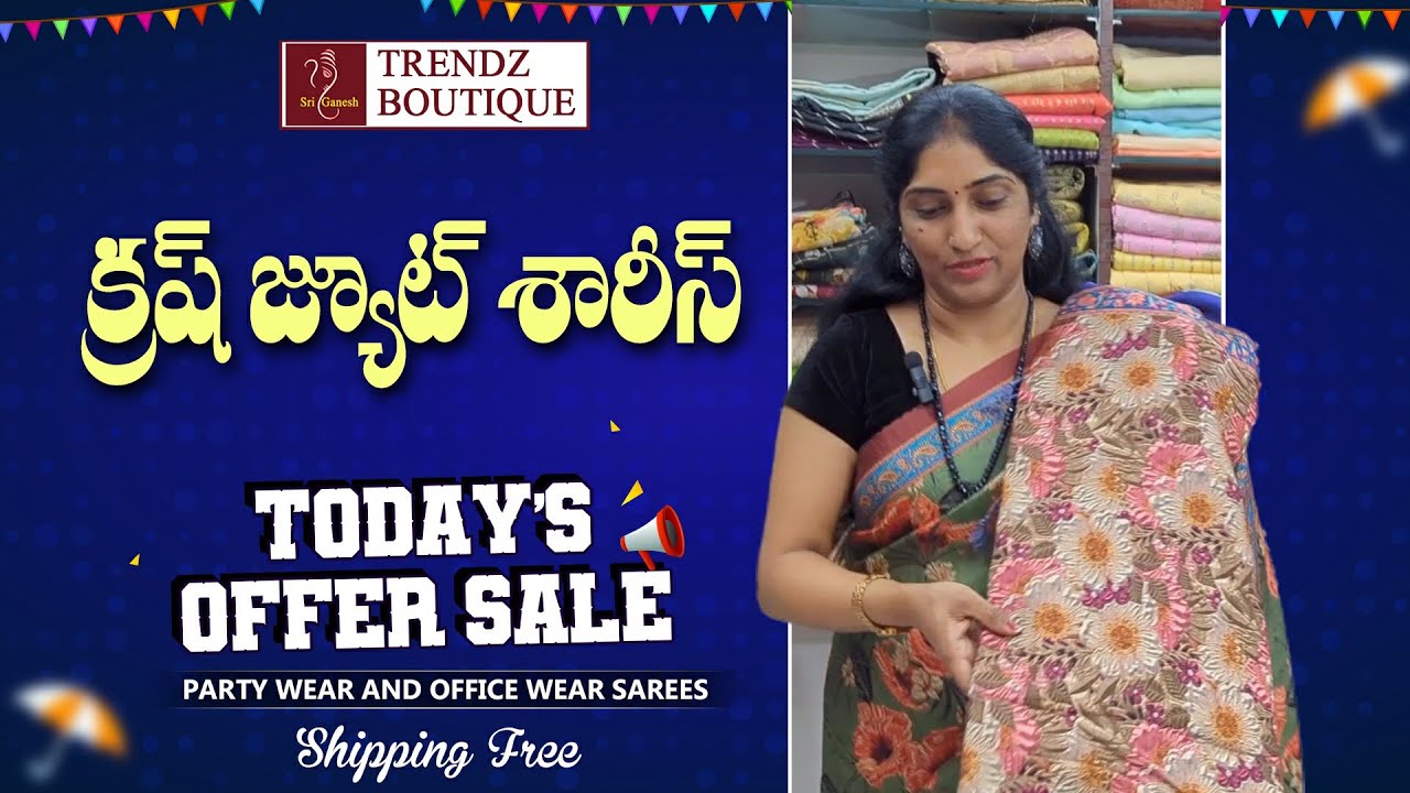 #Discount on Crushed Jute sarees | Offer sale | 365 days offer @Sri ...