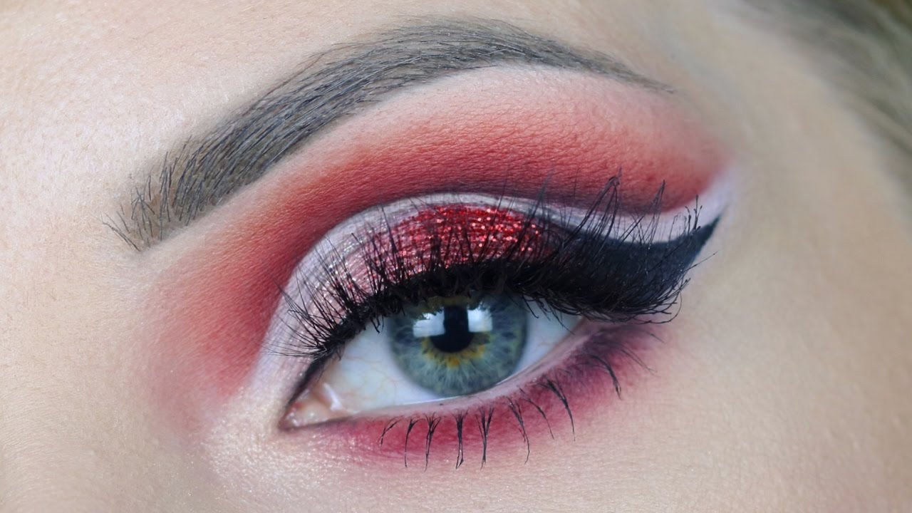 🌹Red Glitter Cut-Crease Makeup Tutorial 🌹- chat makeup krok po kroku ...