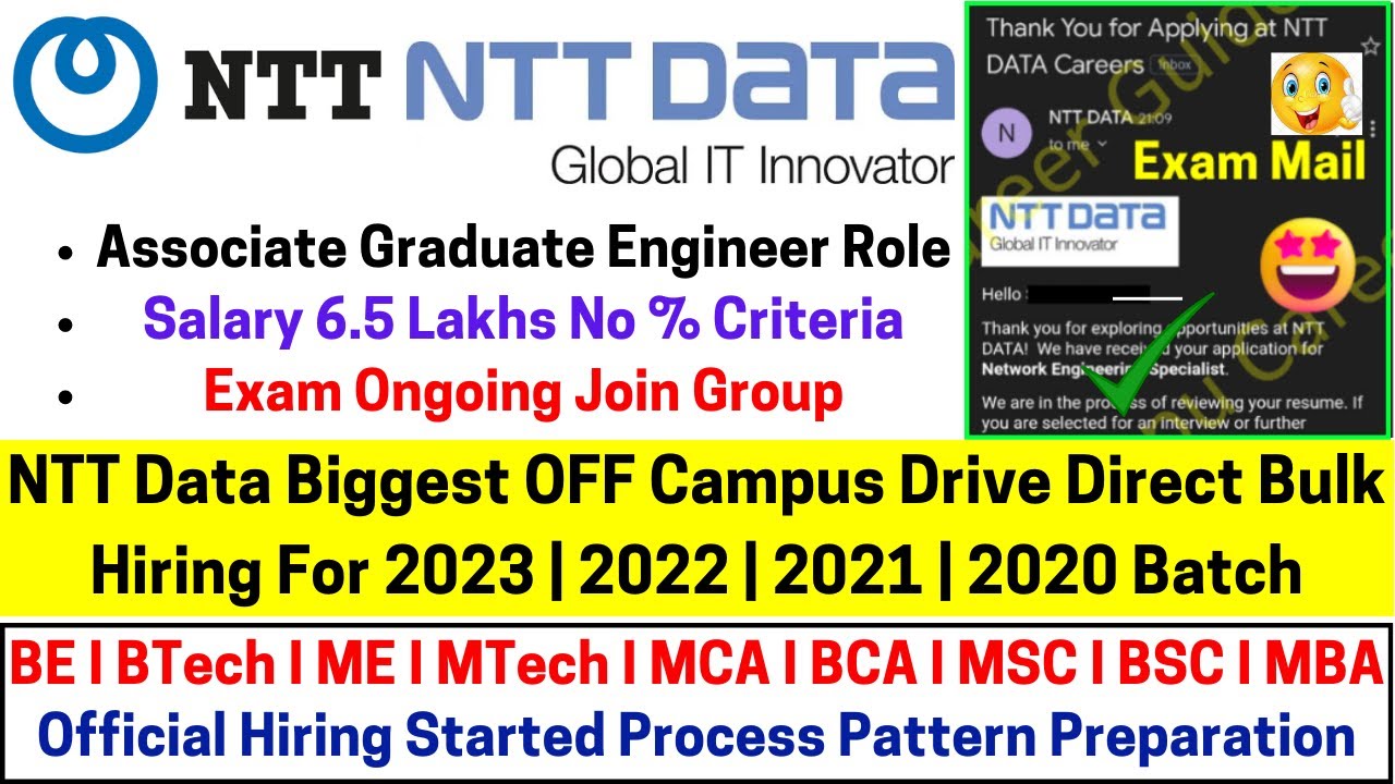 NTT Data Biggest OFF Campus Drive For 2023 2022 2021 2020 Batch Salary 6.5 Lakhs Pattern ...