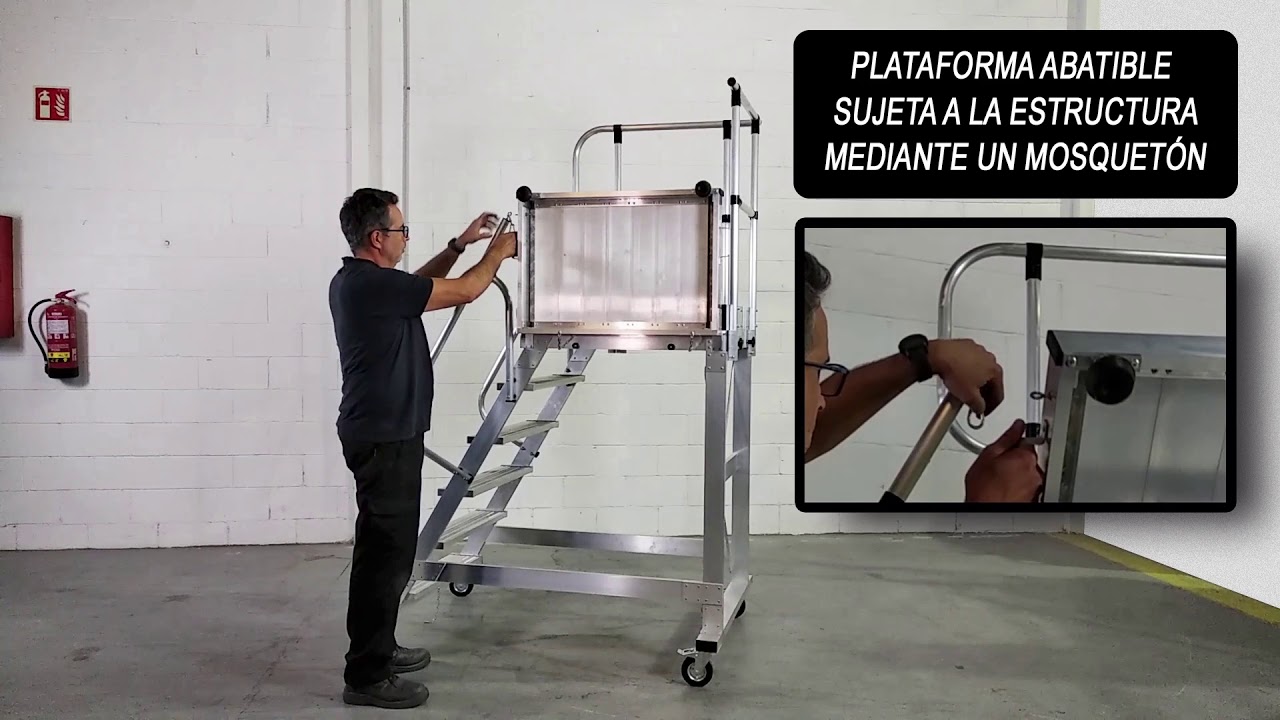 Escalera móvil industrial - Barandillas abatibles - YouTube