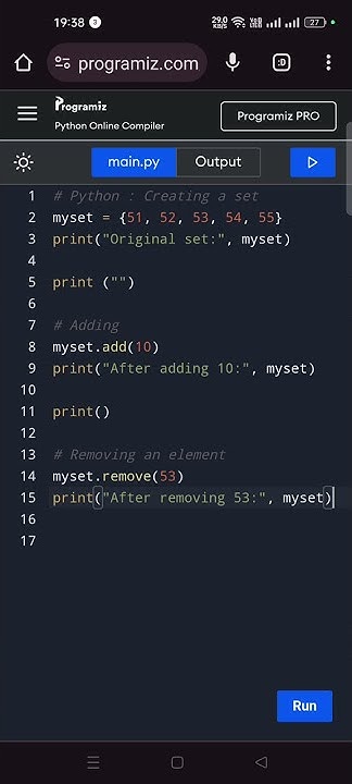 Python programming: "set" : Creating , Adding , Removing elements - YouTube