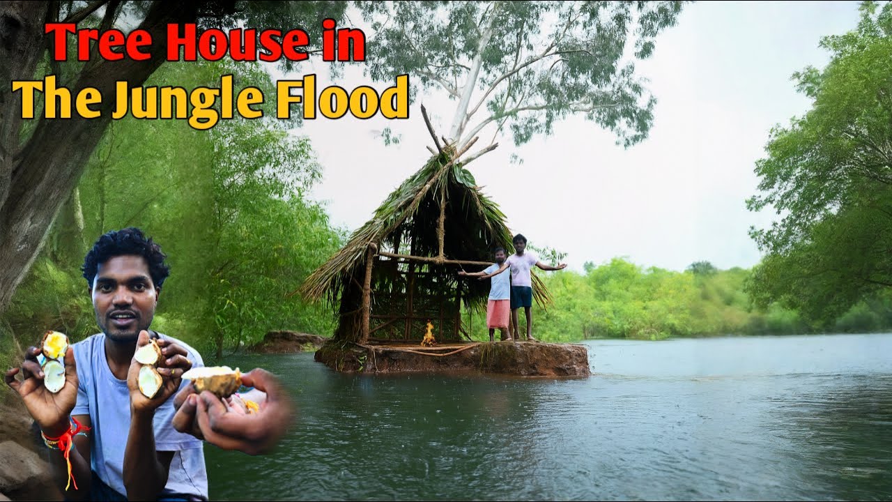 Camping in The Jungle Flood Zone | Building a Treehouse in Flood | RS ...