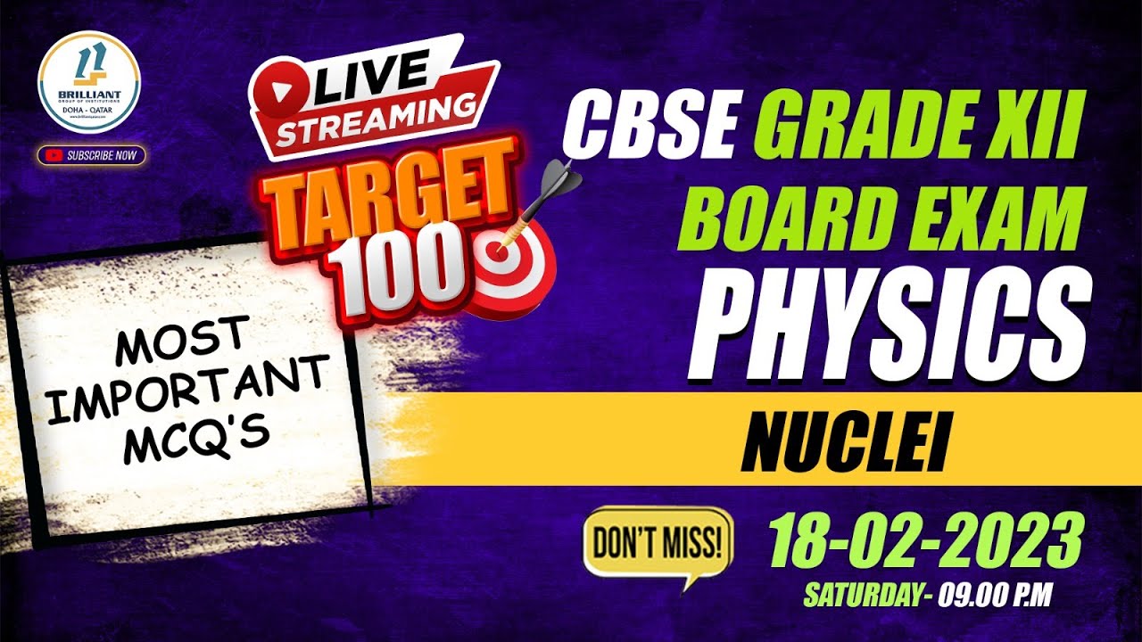 CBSE Grade 12 Physics | Most Important MCQs from Nuclei | Target-100 ...