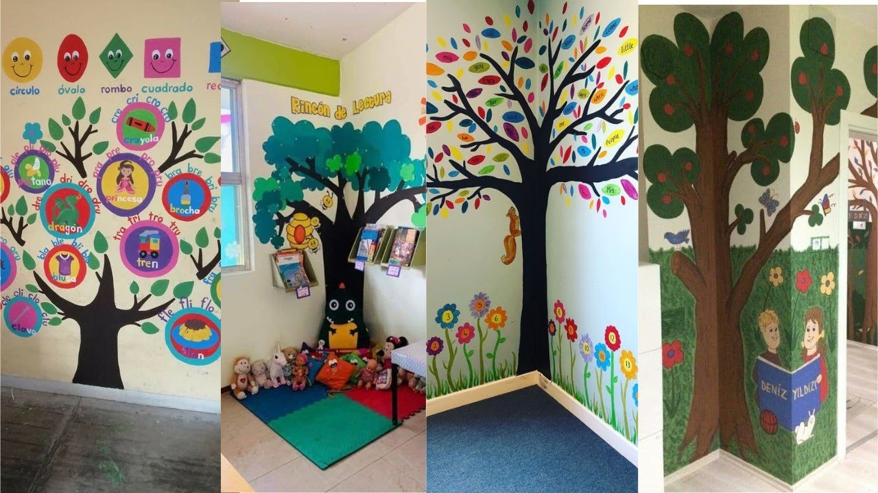 Preschool Wall Tree painting ideas/Classroom Tree decoration idea ...