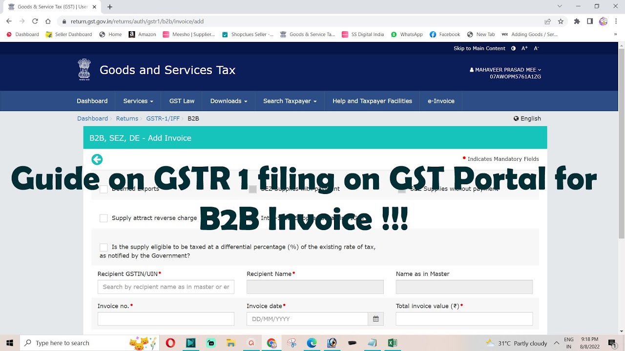 Guide On GSTR 1 Filing On GST Portal For B2B Invoice YouTube Guide On GSTR 1 Filing On GST Portal For B2B Invoice YouTube