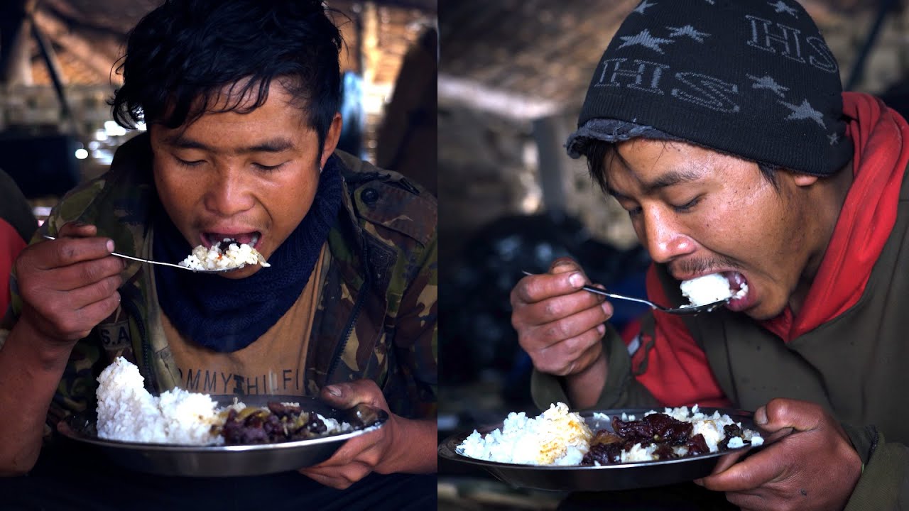 buff fry curry in Himalayan shelter - YouTube