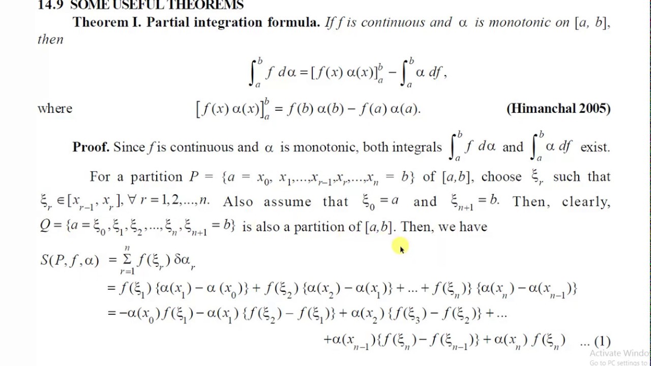 Real Analysis II (RS Partial integration formula and Mean value theorem ...