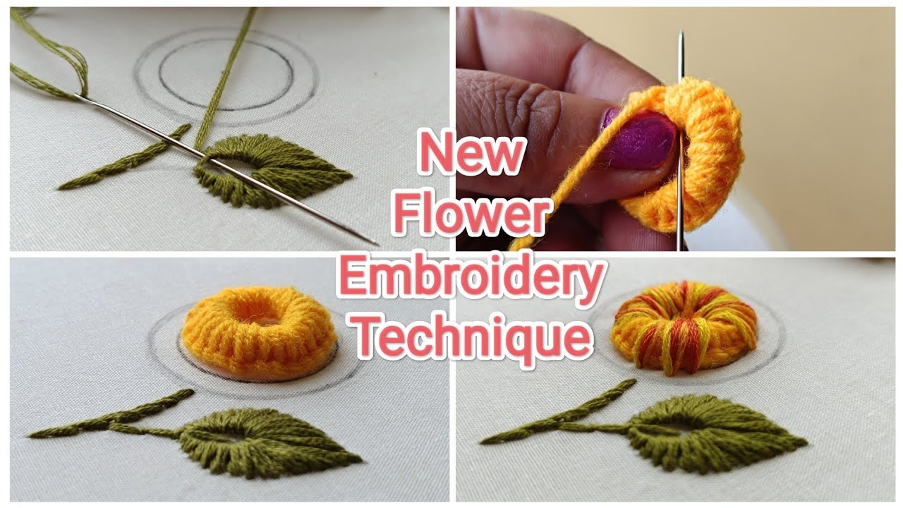 || New flower embroidery technique by RadhaRani Handwork || Simple ...