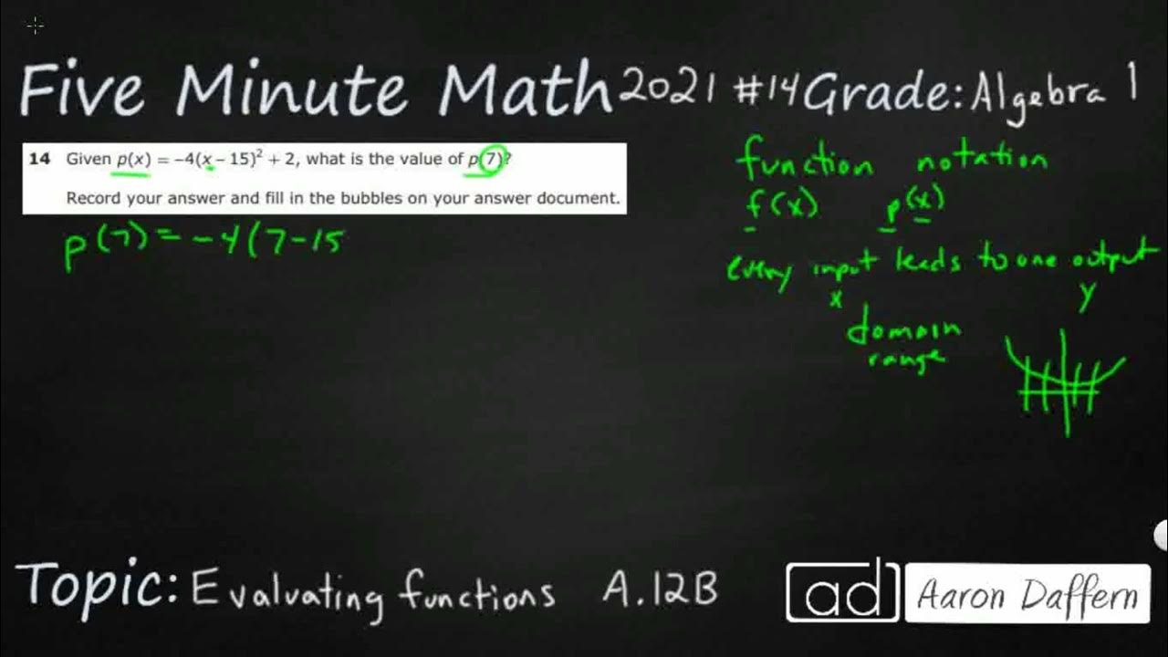 Algebra 1 STAAR Practice Evaluating Functions (A.12B - #5) - YouTube