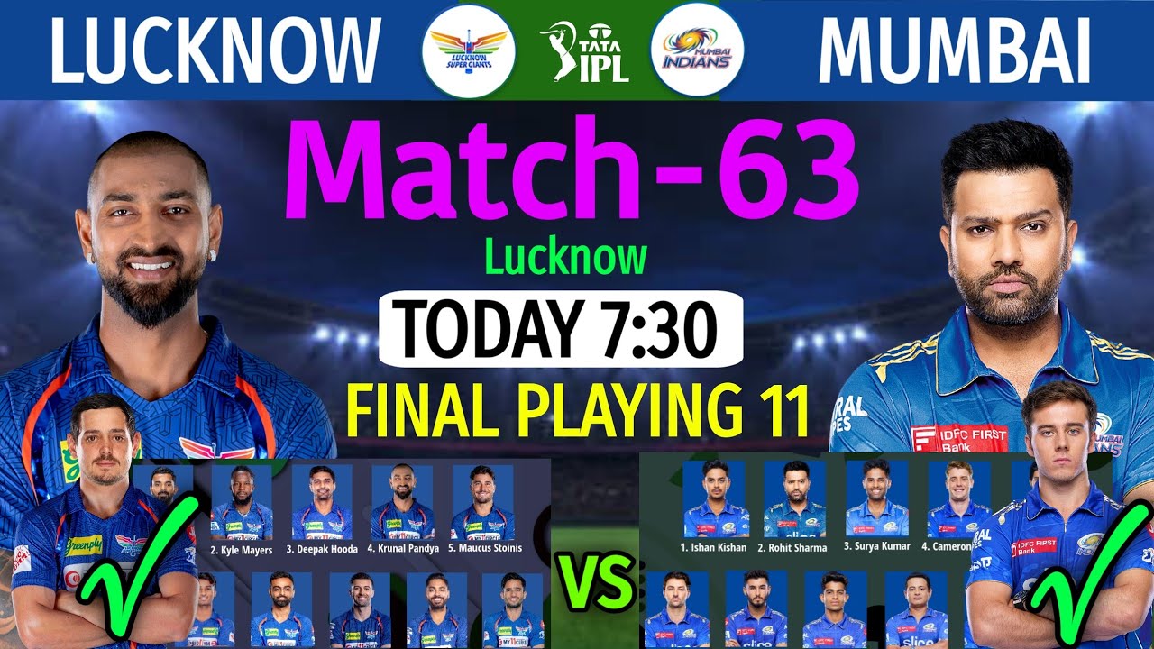 IPL 2023 Match-63 | Mumbai vs Lucknow Match Playing XI | LSG VS MI ...