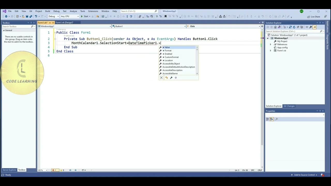 Vbnet Monthcalender 2 Codelearning Youtube