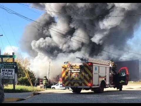 Large fire burns in Mechanic Falls; smoke seen for miles - YouTube