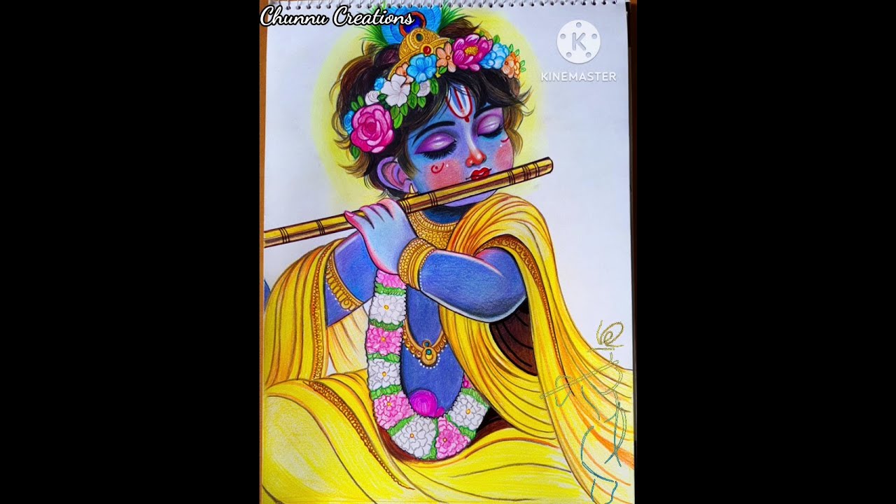 Krishan drawing/cute little krishna drawing/how to draw lord krishna ...