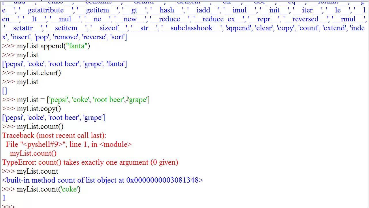Python 3 Tutorial 7: Lists Part 2 Methods - YouTube