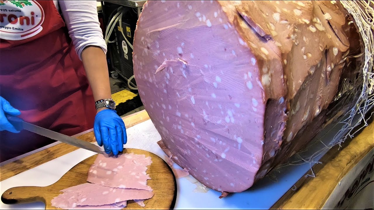Italy Street Food Cutting Giant Mortadella, the Biggest in the World ...