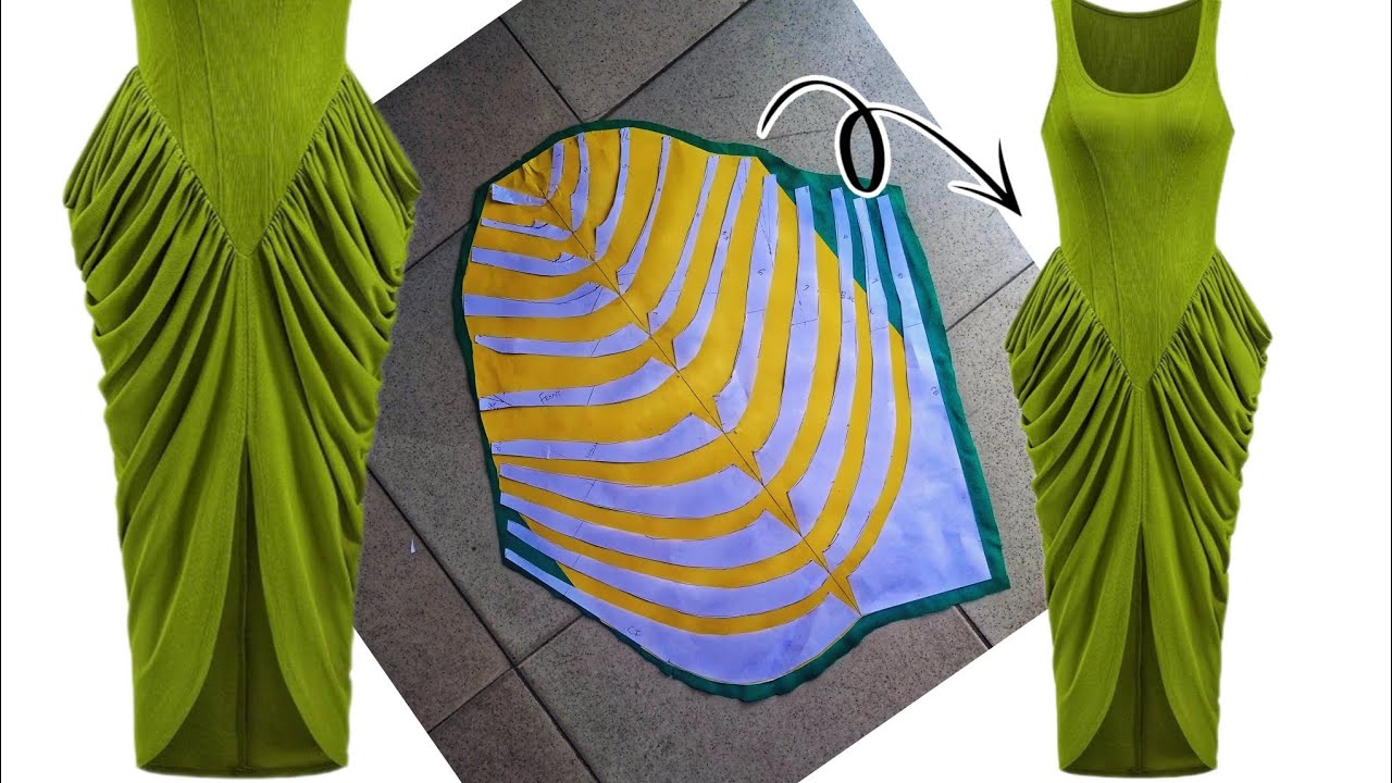 How to cut/ draft and SEW a TRENDY basque waist dress with cowl design ...