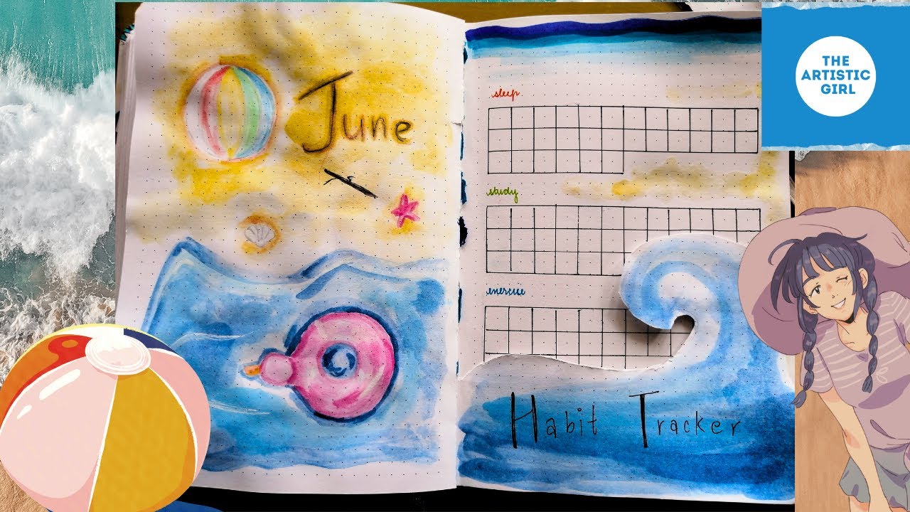 (Part 1) June 2023 Bullet Journal Setup | Theme - Beach | #art #bujo # ...