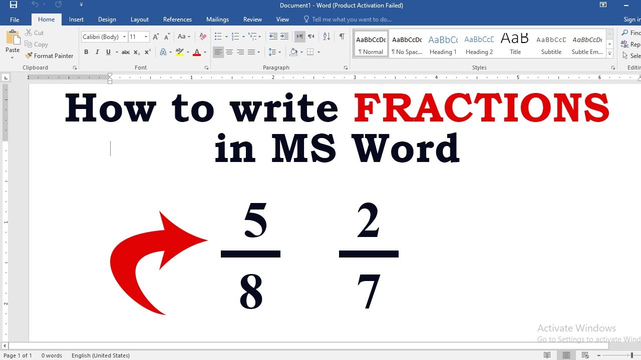 How To Write Fractions In MS Word YouTube