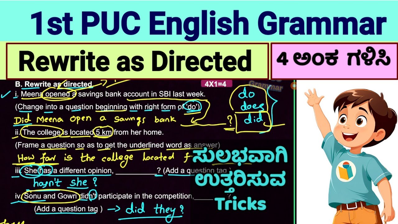 1st PUC English Rewrite as Directed First PUC English Grammar Exam ...