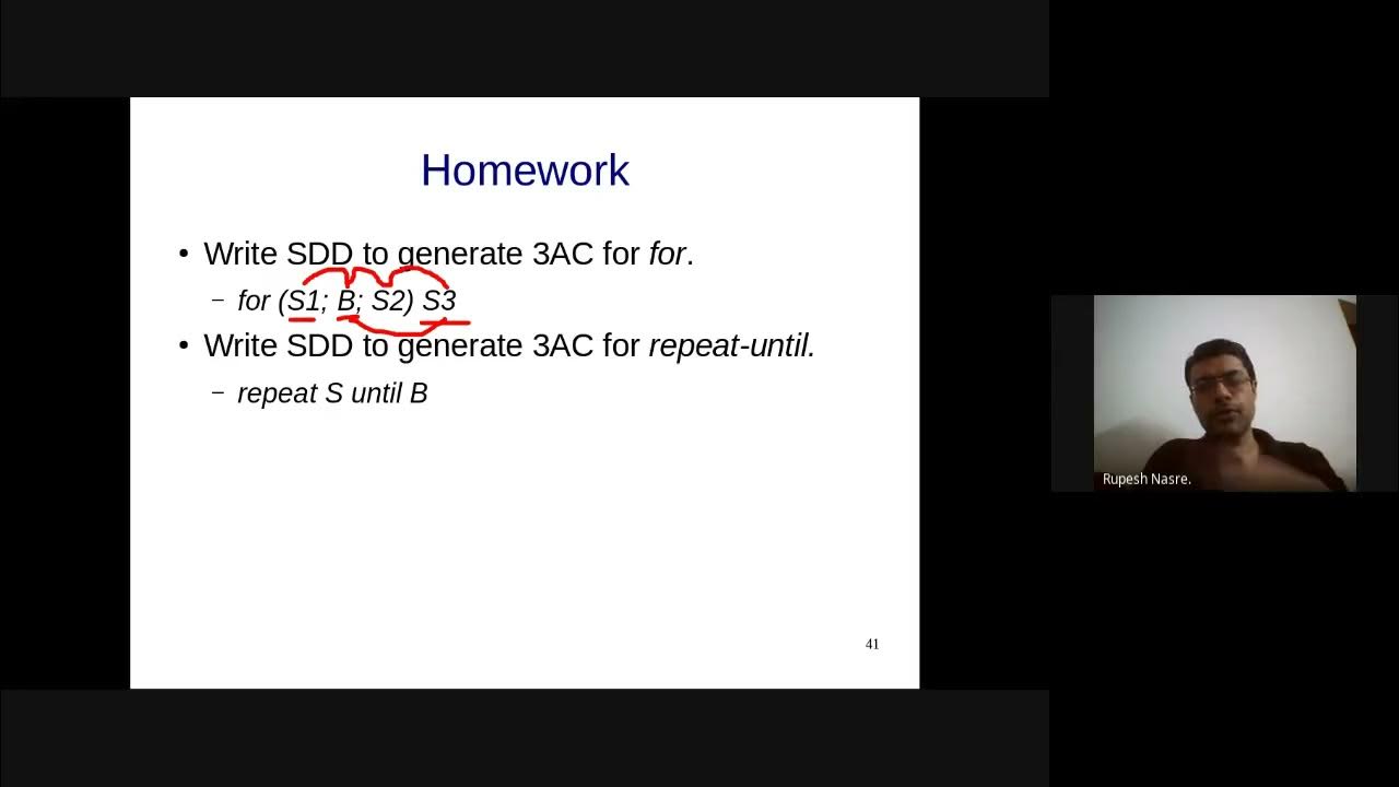 CS3300 Compiler Design | Lec 35 | Intermdiate Code Generation–part 4, IR for break, continue ...