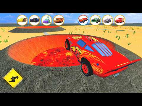 Lightning McQueen Cars vs Lava Pit Jumping Challenge | BeamNG.drive