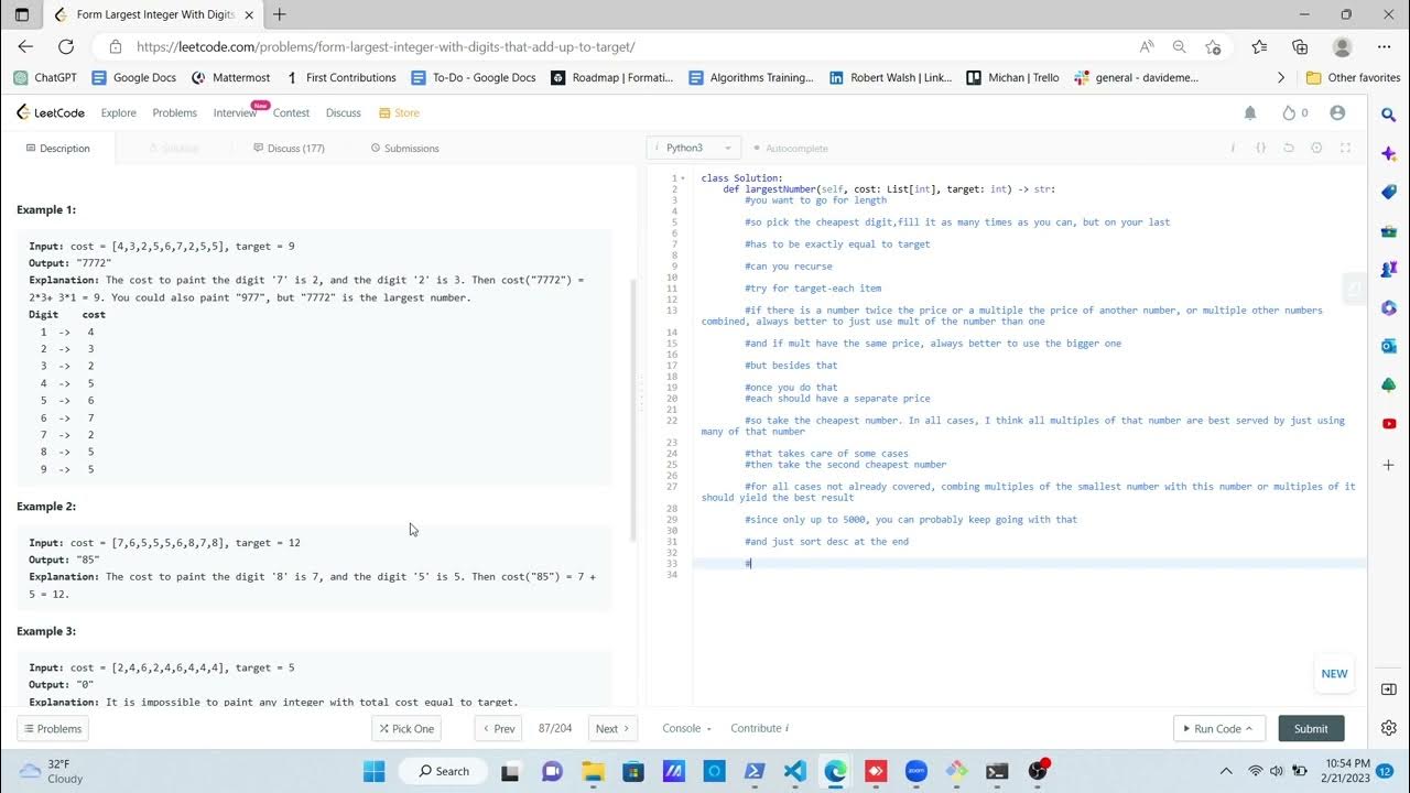 LeetCode Hard 1449 Form Largest Integer With Digits That Add up to Target - YouTube