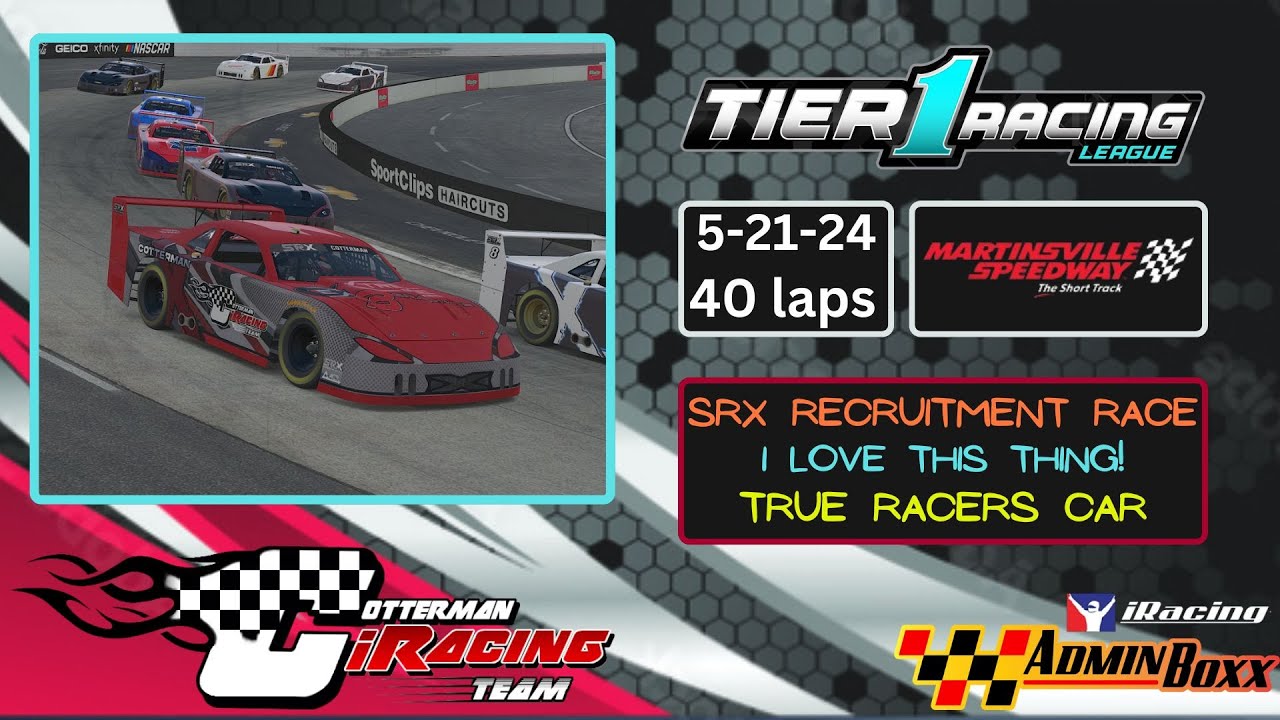 iRacing Tier 1 Racing SRX League @ Martinsville - YouTube