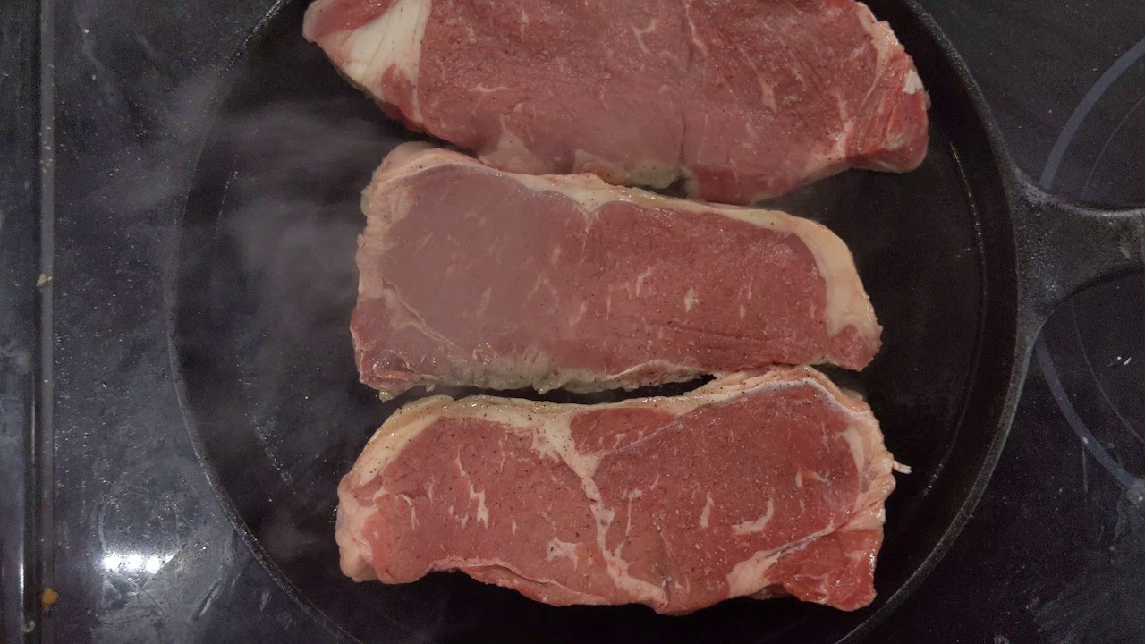 KC Strip seared and finished off in the oven - YouTube