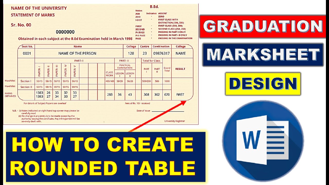CREATE GRADUATION MARKSHEET DESIGN IN MS WORD marksheetdesign 