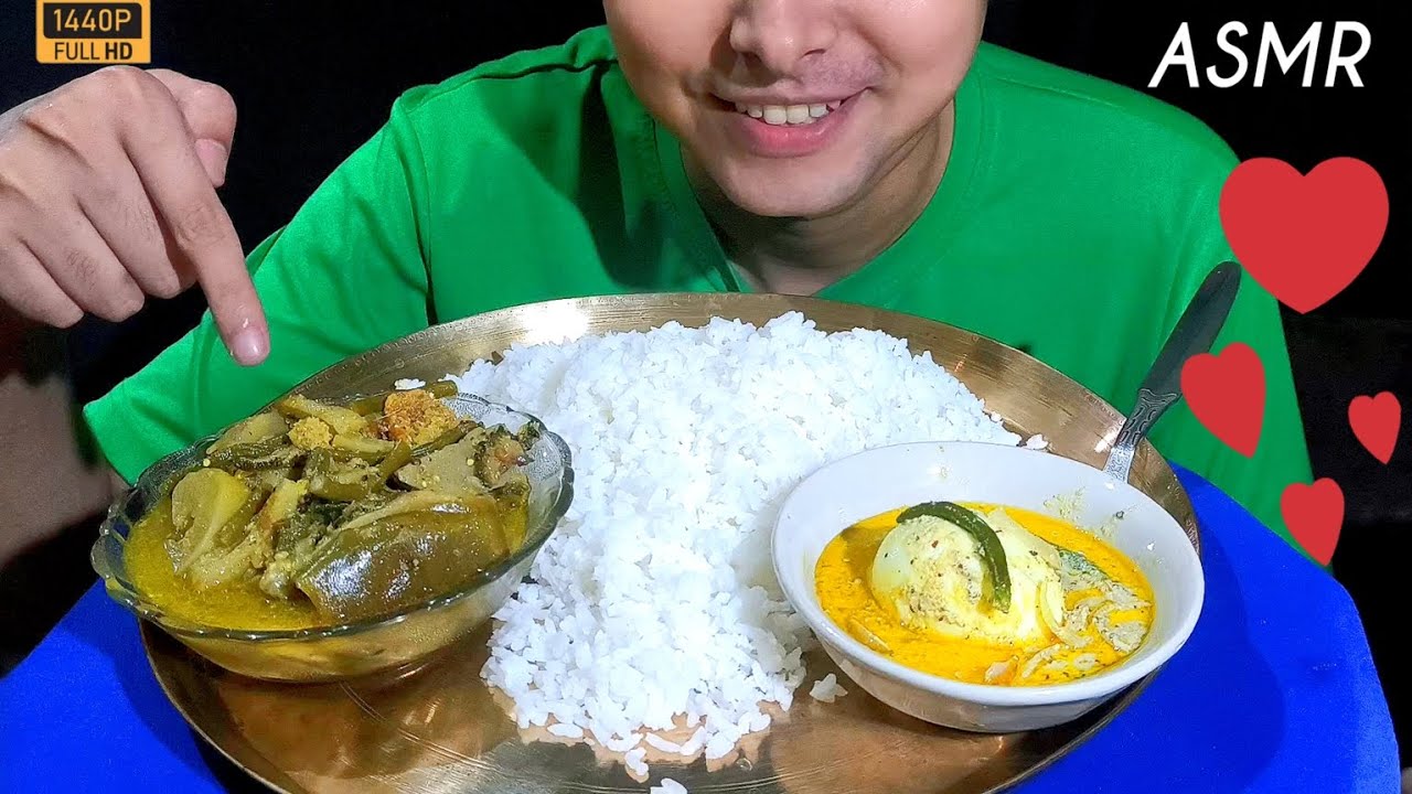 RICE MUKBANG with Shukto and Shorshe Poshto bata diye Egg Curry + green ...