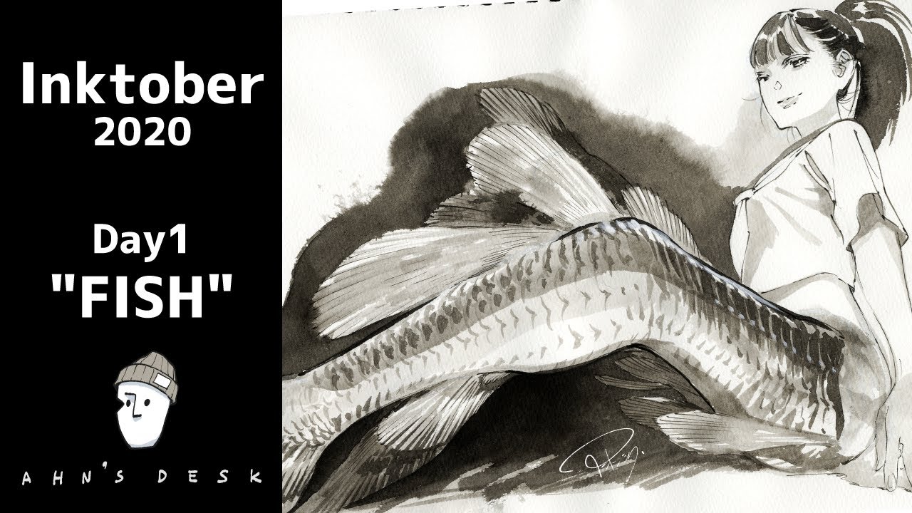 Inktober 作画【day1 "fish"】 - YouTube