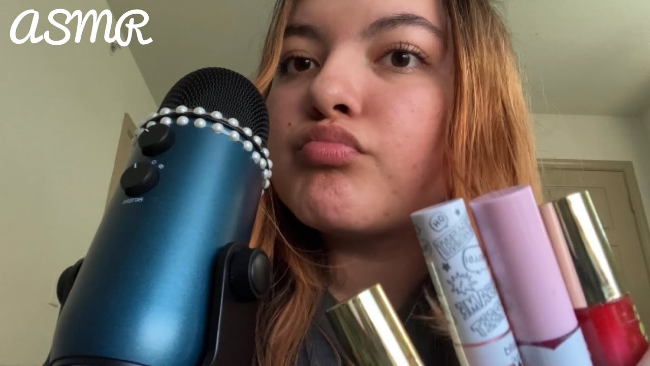 ASMR lipgloss collection/ application mouth sounds, pumping sounds ...