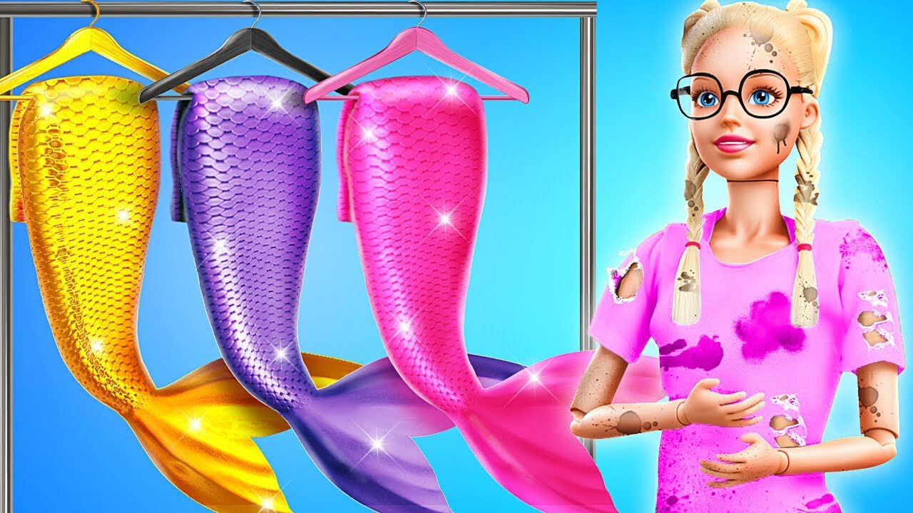 Half Barbie Half Ariel 🧜‍♀️ How to Become a Mermaid with Easy Hacks 🤩 ...