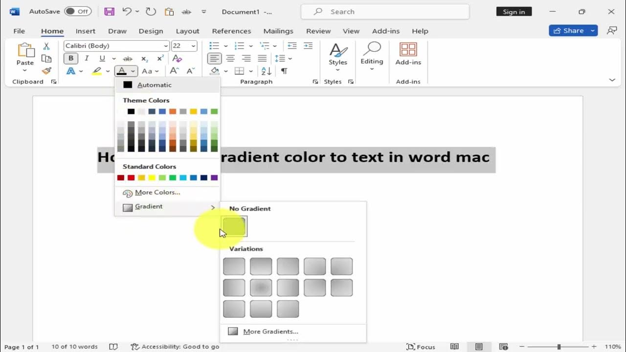 How to apply gradient color to text in word mac - YouTube