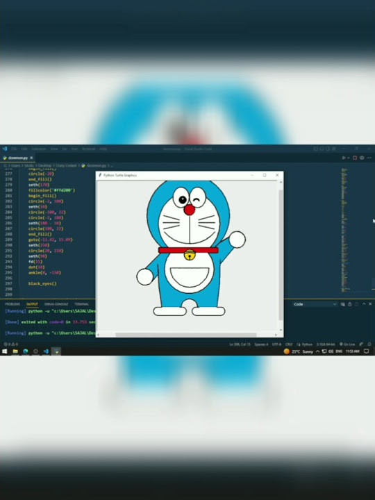 Drawing Doraemon🔥 Using Python 😍👩‍💻 Coding Programmerlife Python Cse Shorts Hacking Viral