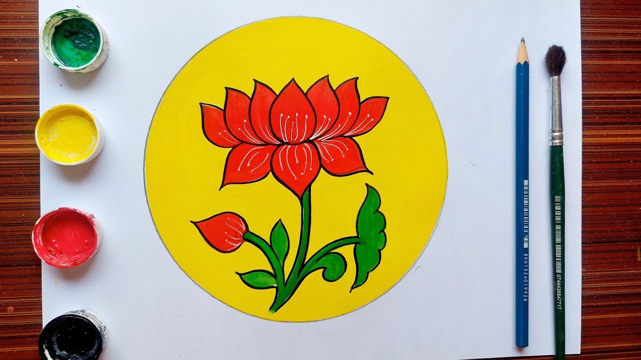 kamal ka phool kaise paint karen, how to draw & pent lotus flower step ...