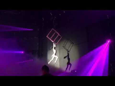 Alina Khalamendyk aerial gymnast on the cube China Circus studio Tornado.zp