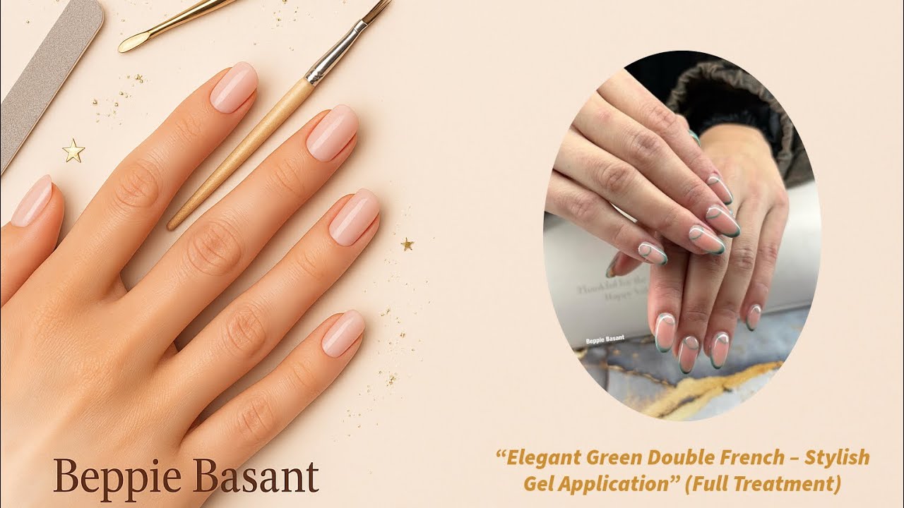 “Elegant Green Double French – Stylish Gel Application” (Full Treatment ...