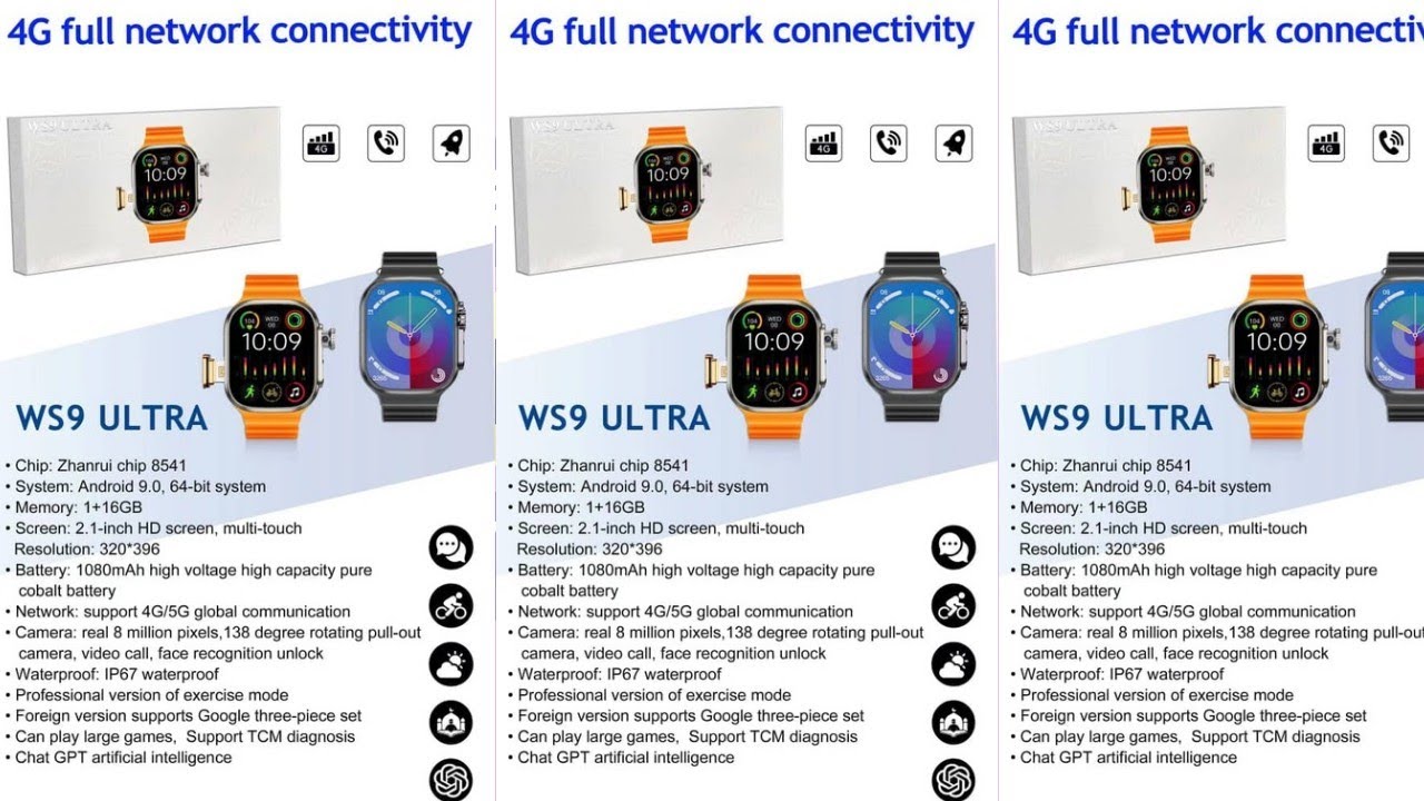 WS9 ULTRA 4G Smart Watch | Sim Card | Camera | Memory 1+16GB - YouTube